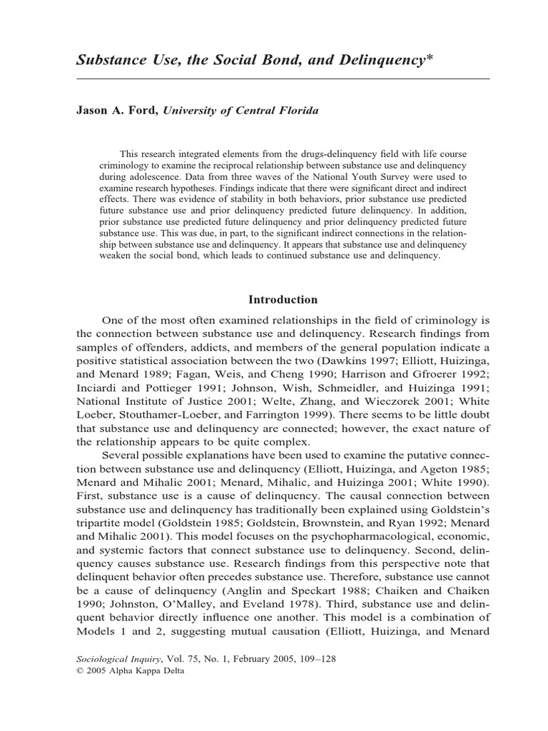 Substance Use, The Social Bond and Deliquency | PDF | Juvenile ...