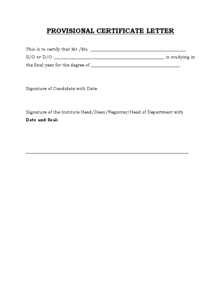 Provisional Certificate Letter | PDF