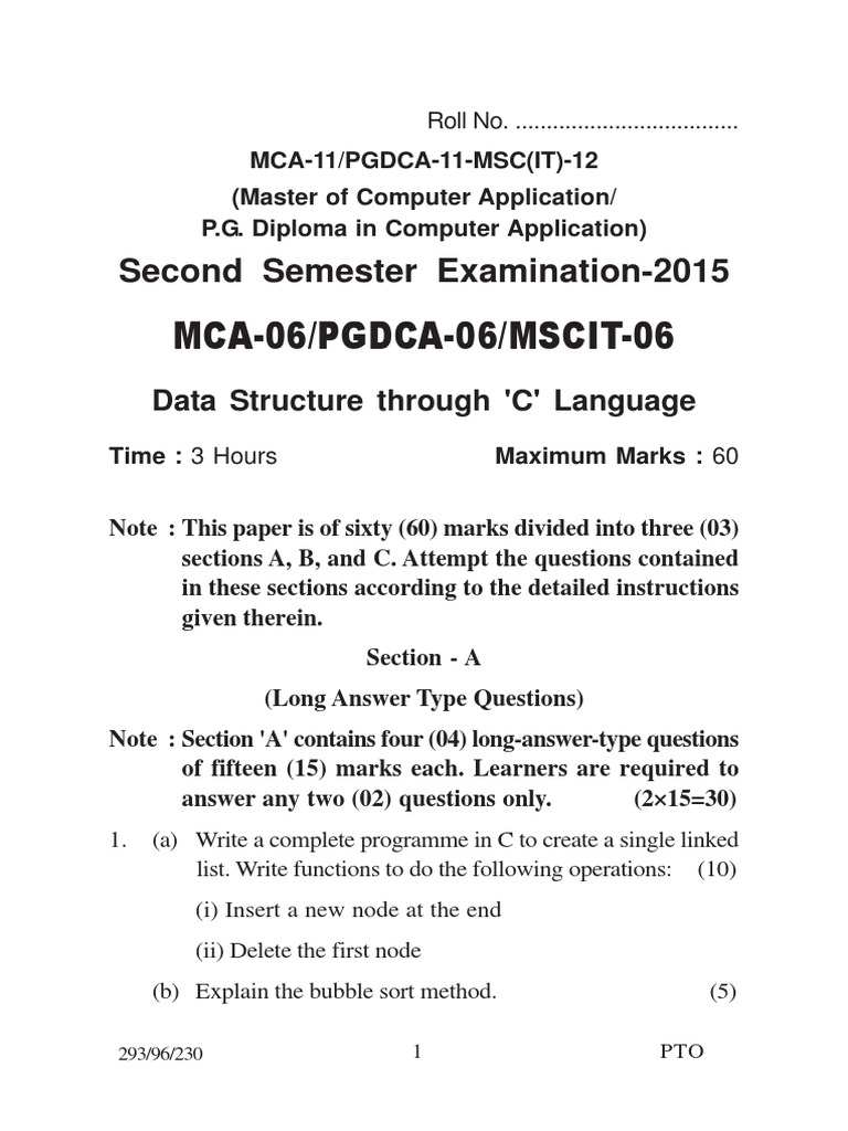 Mca 06 Pgdca 06 MSC (It) 06 | PDF | Pointer (Computer Programming ...