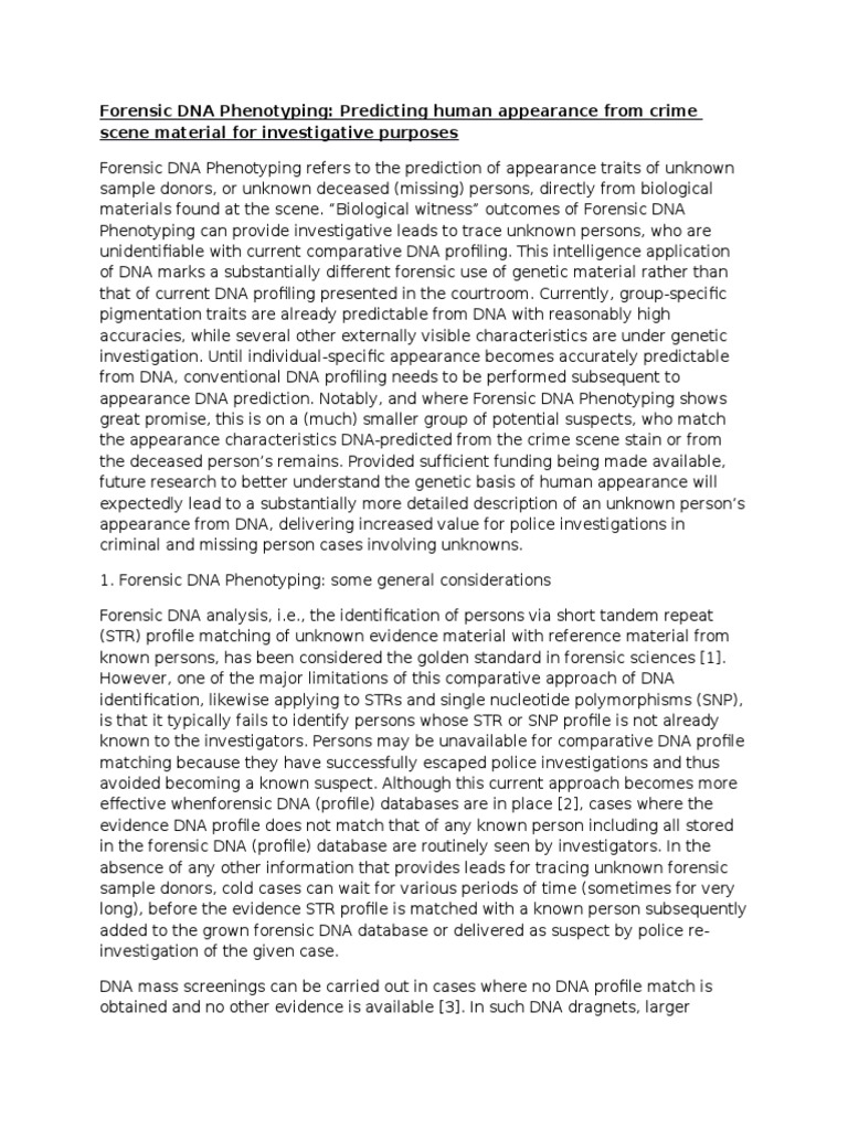 Forensic DNA Phenotyping | PDF | Dna Profiling | Single Nucleotide ...