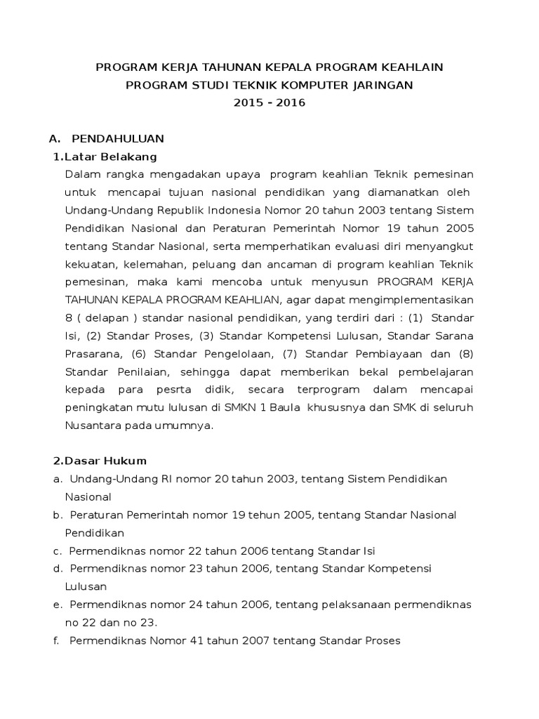 Program Kerja Kaprog Keahlian TPM SMK | PDF