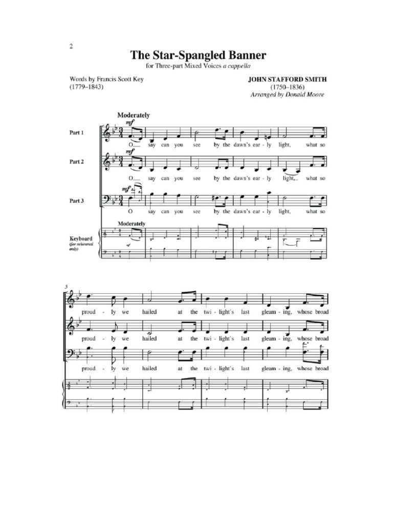 Star Spangled Banner SAB Key of B-Flat | PDF