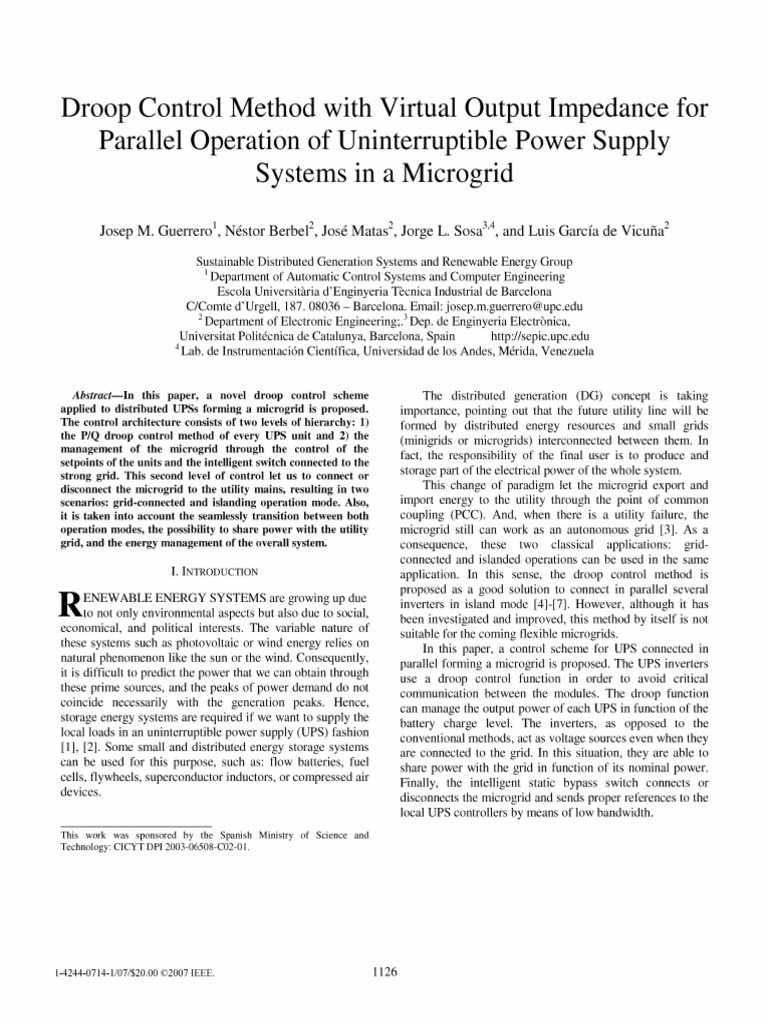Control Method With Virtual Output Impedance For Parallel Operation of Uninterruptible Supply ...