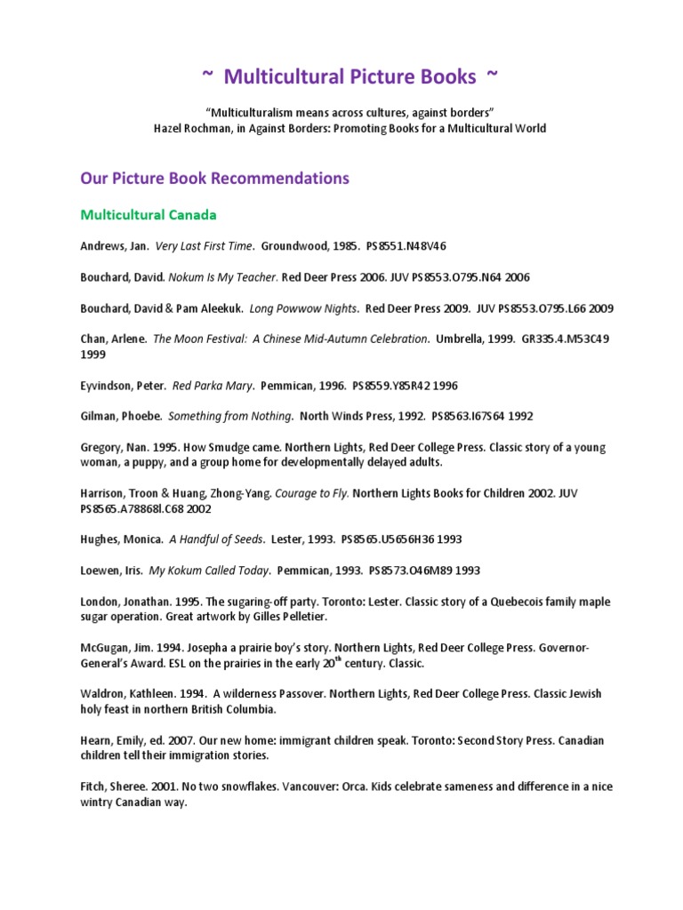 Multicultural Picture Books : Our Picture Book Recommendations | PDF ...