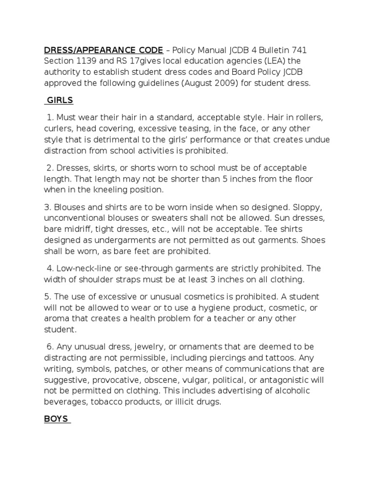 Student Dress Code | PDF | Clothing | Trousers