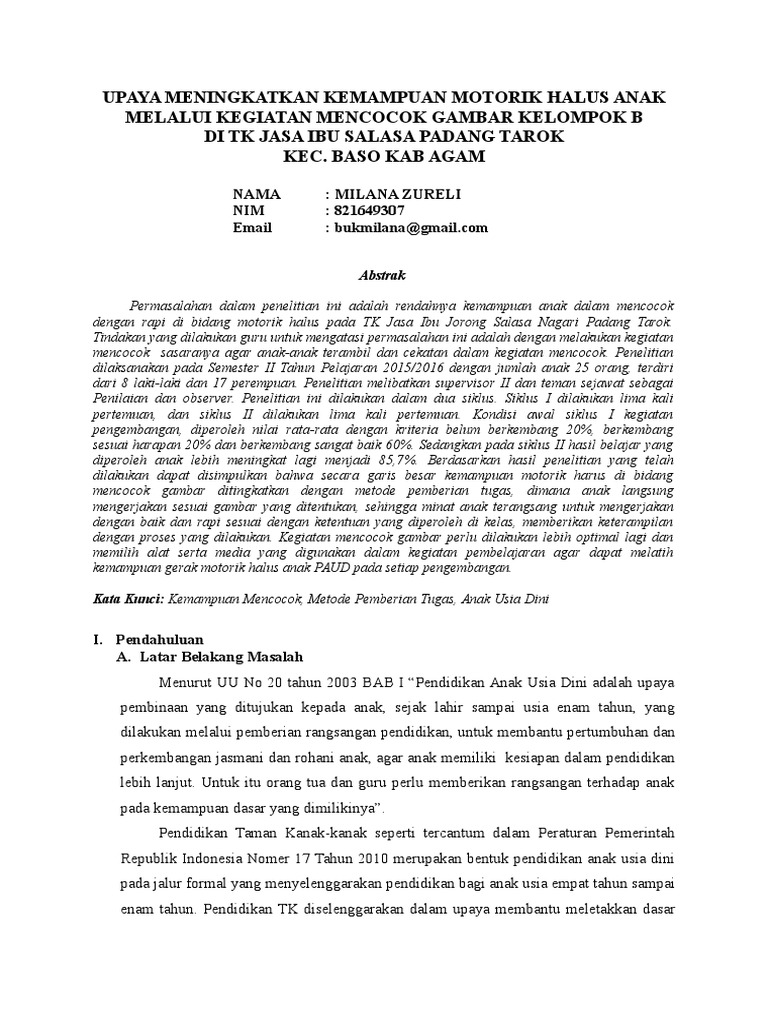 Upaya Meningkatkan Kemampuan Motorik Halus Anak Melalui Kegiatan ...