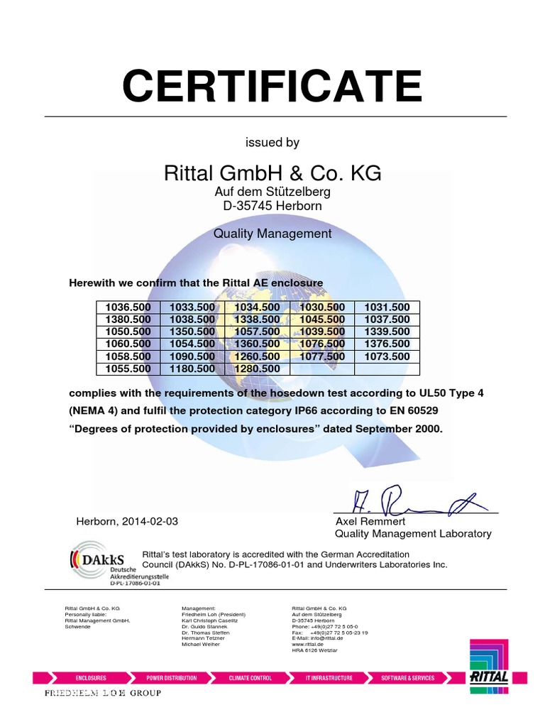 Rittal AE Enclosure IP66 Certification | PDF | Technology & Engineering