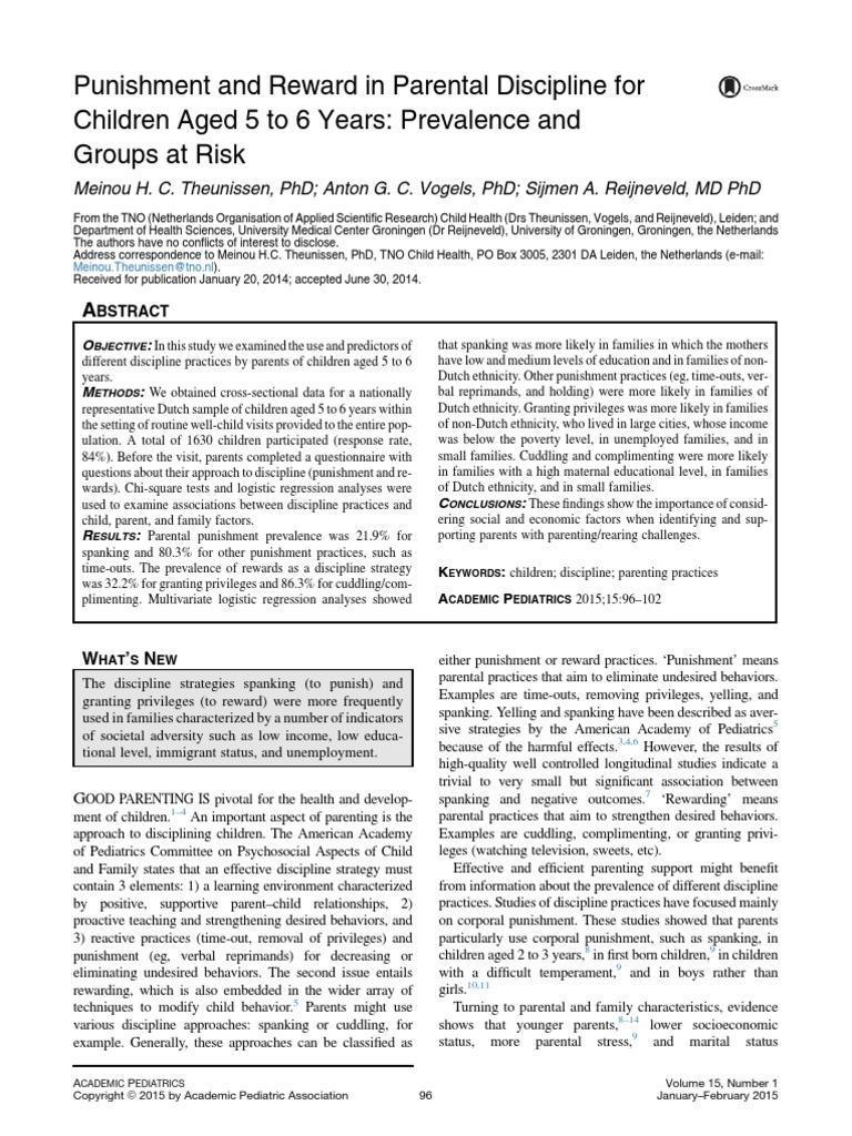 Punishment and Reward in Parental Discipline For Children Aged 5 To 6 ...