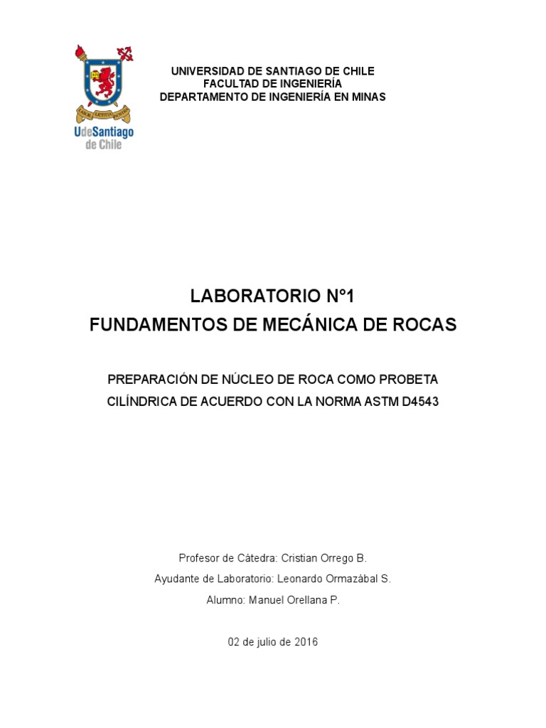 Preparación de Núcleo de Roca Como Probeta Cilíndrica de Acuerdo Con La Norma Astm d4543 | PDF ...