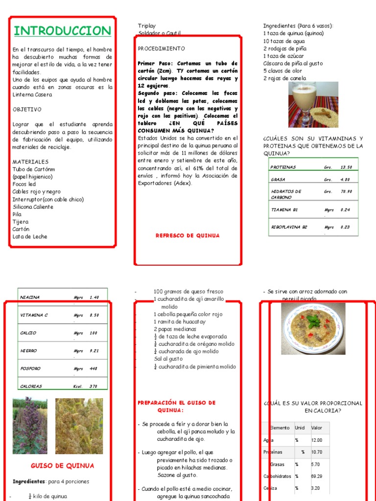 Triptico La Quinua | PDF | Quinua | Alimentos