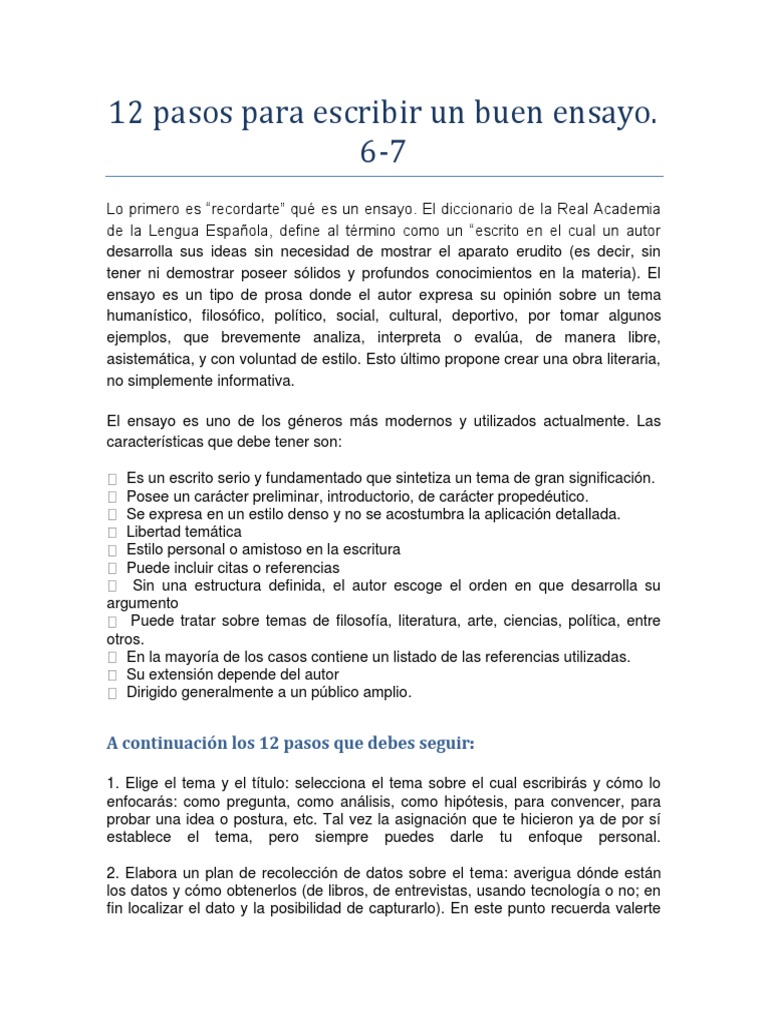 12 Pasos para Escribir Un Buen Ensayo | PDF | Ensayos | Ciencia cognitiva