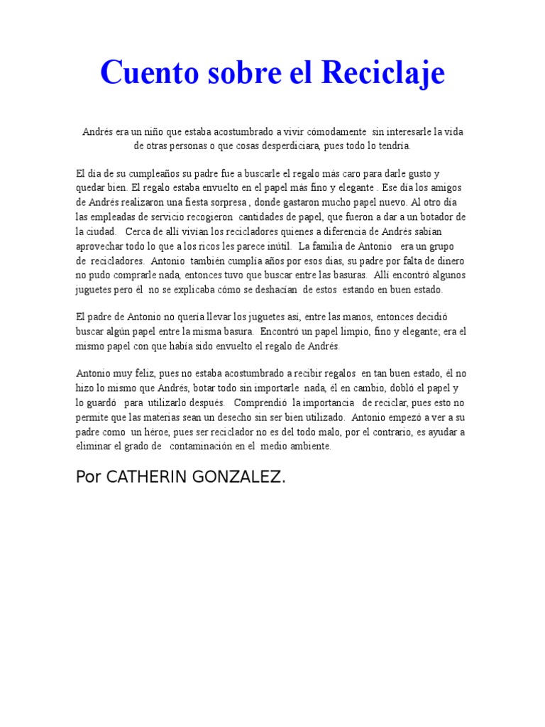 Cuento Sobre El Reciclaje | PDF