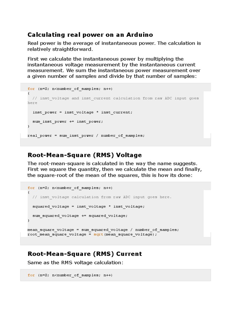 Calculating Real Power On An Arduino Pdf Teaching Methods And Materials Technology And Engineering