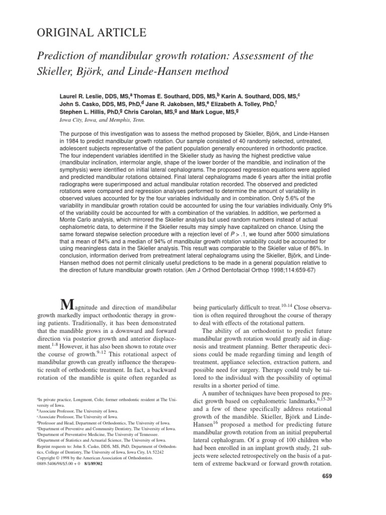 Prediction of Mandibular Growth Rotation, Assessment of The Skieller ...
