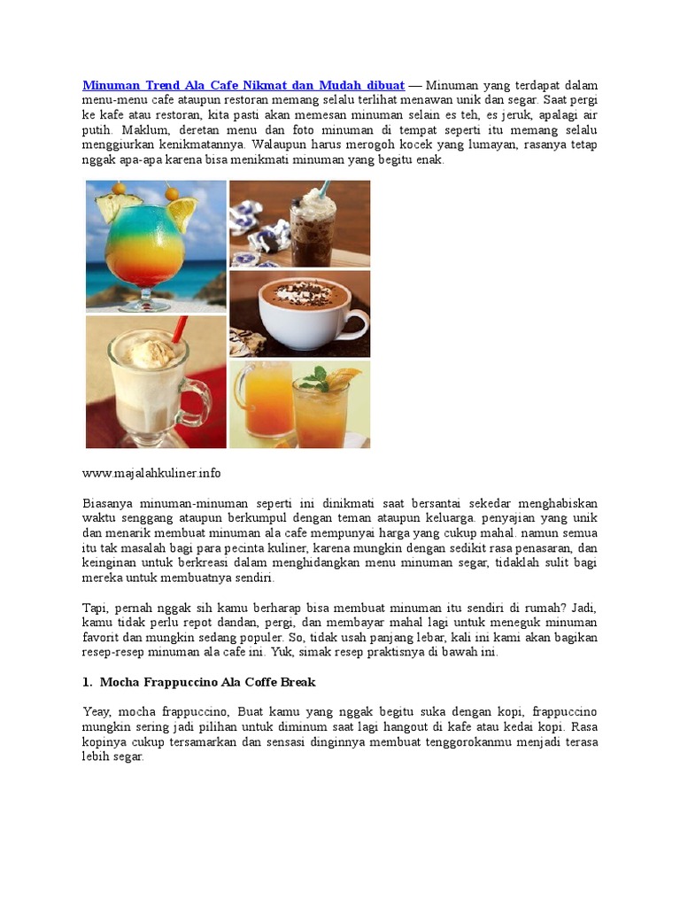 Minuman Trend Ala Cafe Nikmat Dan Mudah Dibuat | PDF