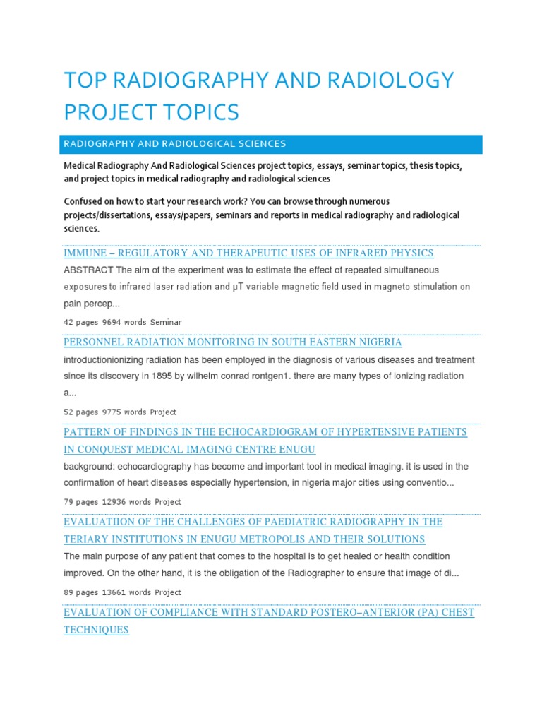 Top Radiography and Radiology Project Topics | PDF | Radiology ...