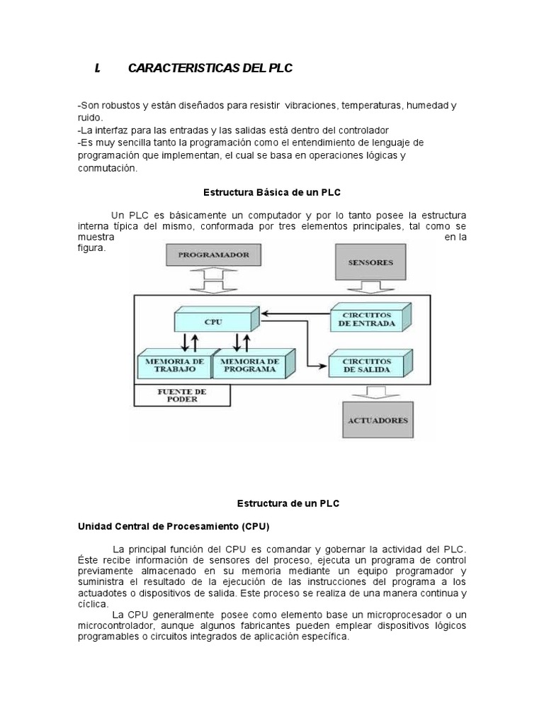 Caracteristicas Del PLC | PDF | Controlador lógico programable | Unidad Central de procesamiento