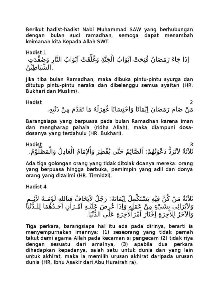 Hadist Puasa dan Keutamaan Ramadhan | PDF