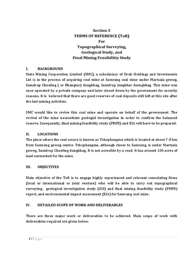 Terms of Reference (ToR) PDF | PDF | Mining | Environmental Impact ...