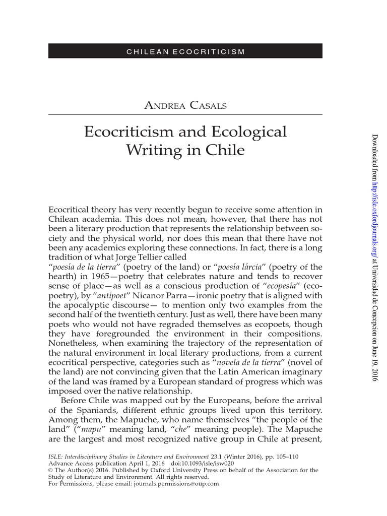 Interdiscip Stud Lit Environ 2016 Casals 105 10 | Chile | Poetry