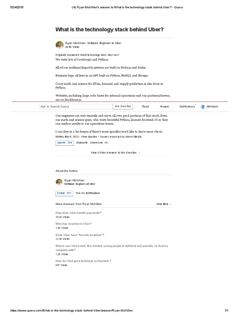 What Is The Technology Stack Behind Uber?: Ask or Search Quora | PDF