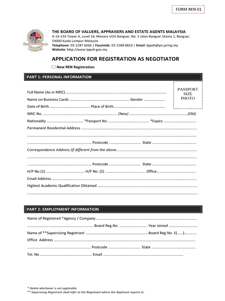 Form REN-01 Application For REN Registration | PDF | Real Estate ...