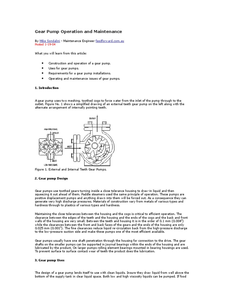 Gear Pump Operation And Maintenance Mike Sondalini Pdf Pump Gear