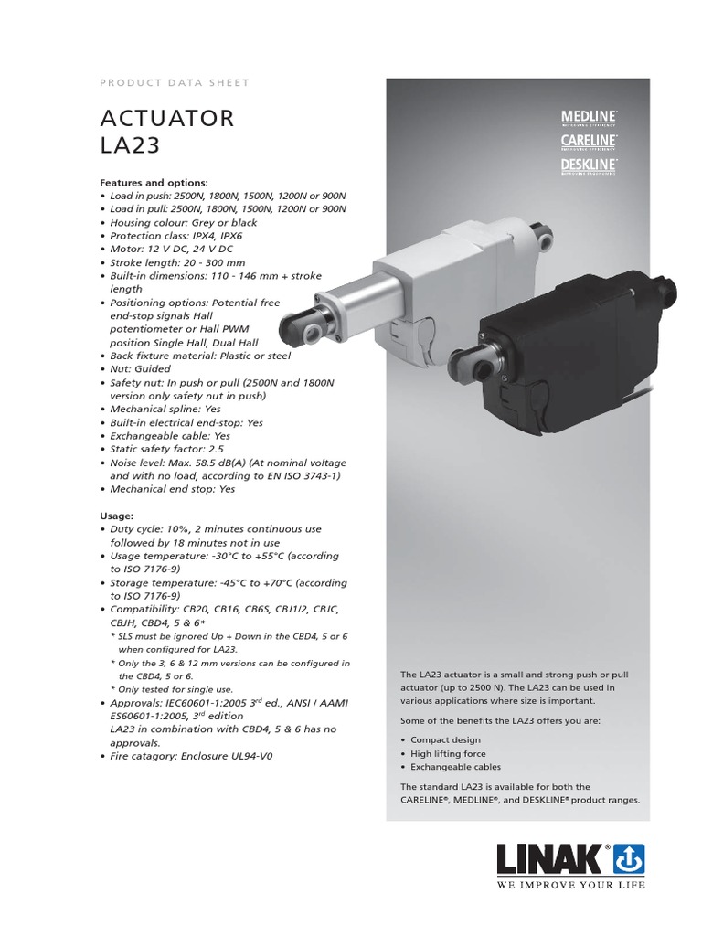 Linear Actuator La23 Data Sheet Eng | PDF | Actuator | Electrical ...