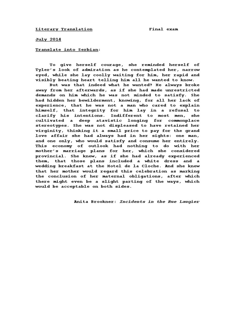 Literary Translation - Sample Exam Paper | PDF