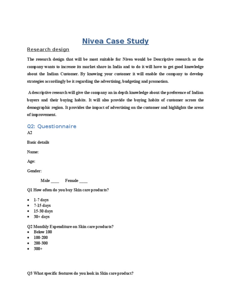 Nivea Case Study | PDF | Sample Size Determination | Sampling (Statistics)