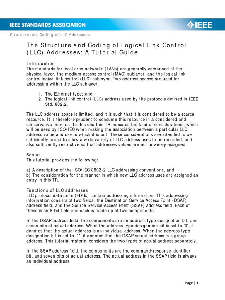 The Structure and Coding of Logical Link Control (LLC) Addresses: A ...