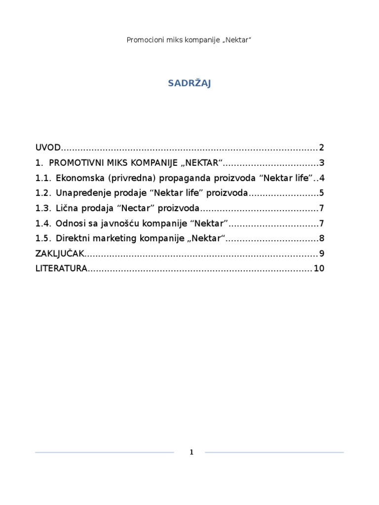 Sadržaj: Promocioni Miks Kompanije Nektar" | PDF