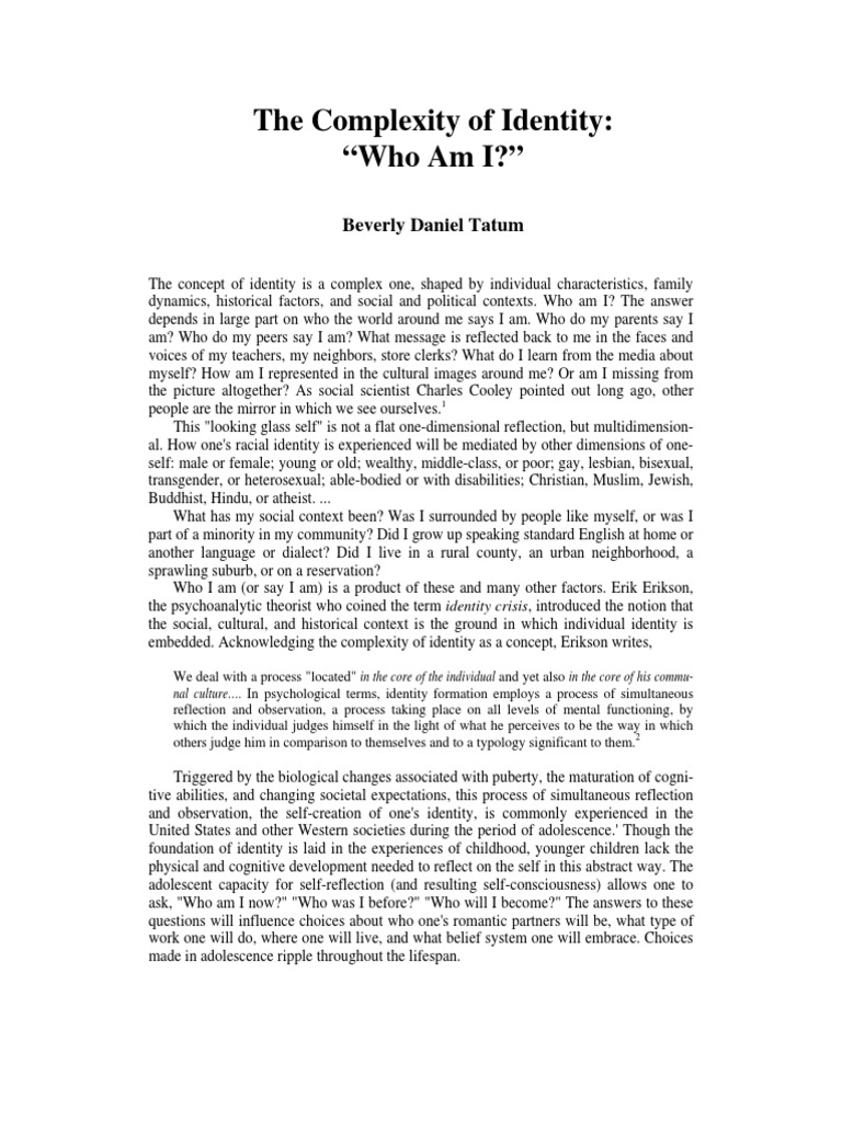05 The Complexity of Identity Beverly Tatum | PDF | Identity (Social ...