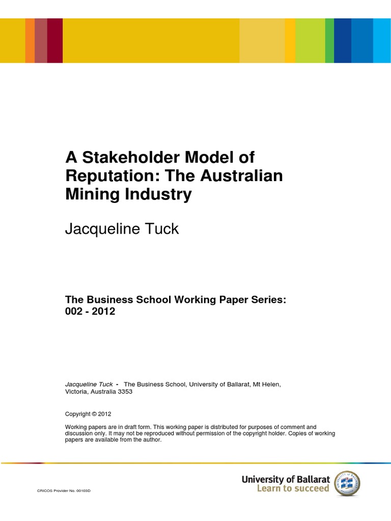 A Stakeholder Model of Reputation The Australian Mining Industry | PDF ...