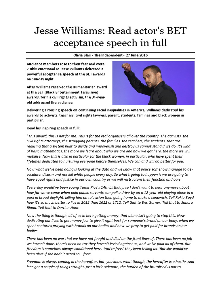 Jesse Williams BET Speech PDF | PDF | Social Science