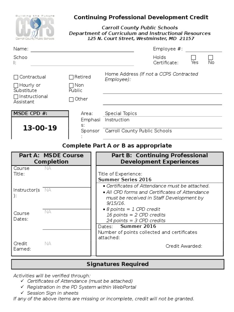 Ccps CPD Form - 13-00-19 Su16 Series | PDF | Career & Growth
