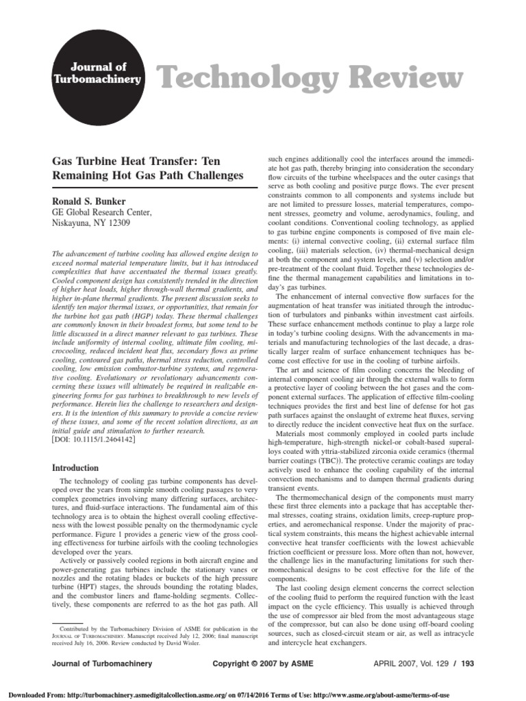 Gas Turbine Heat Transfer Ten Remaining Hot Gas Path Challenges | PDF ...