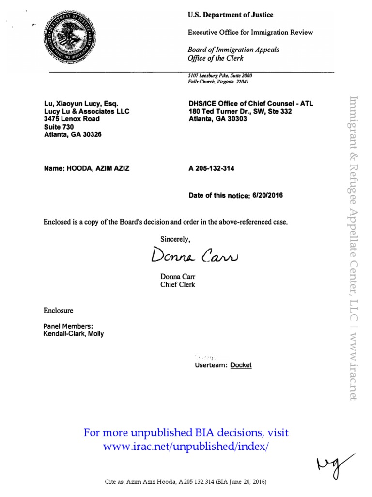 Azim Aziz Hooda, A205 132 314 (BIA June 20, 2016) | PDF | Removal ...