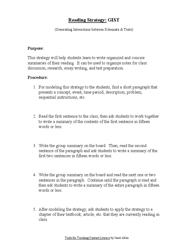 Strategies - Gist | PDF | Reading (Process) | Human Communication