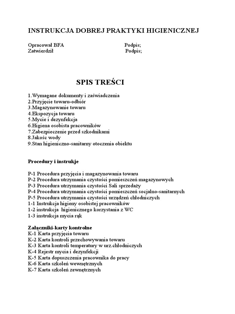 Instrukcja Dobrej Praktyki Higienicznej