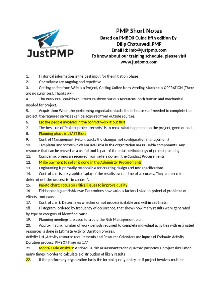 PMP Short Notes Title | PDF | Internal Rate Of Return | Net Present Value