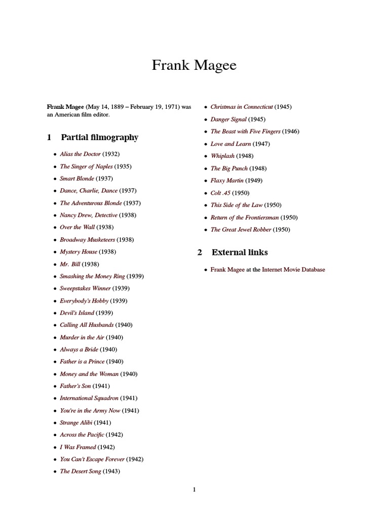 Frank Magee: Film Editor's Legacy | PDF | Mystery, Thriller & Crime Fiction