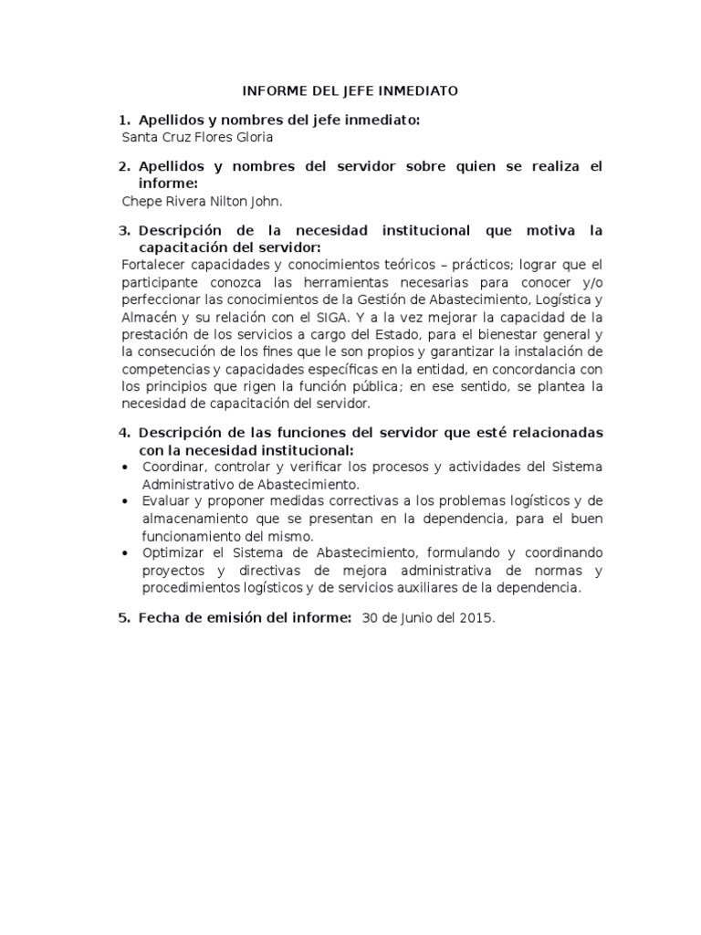 Informe de Capacitación del Jefe Inmediato | PDF