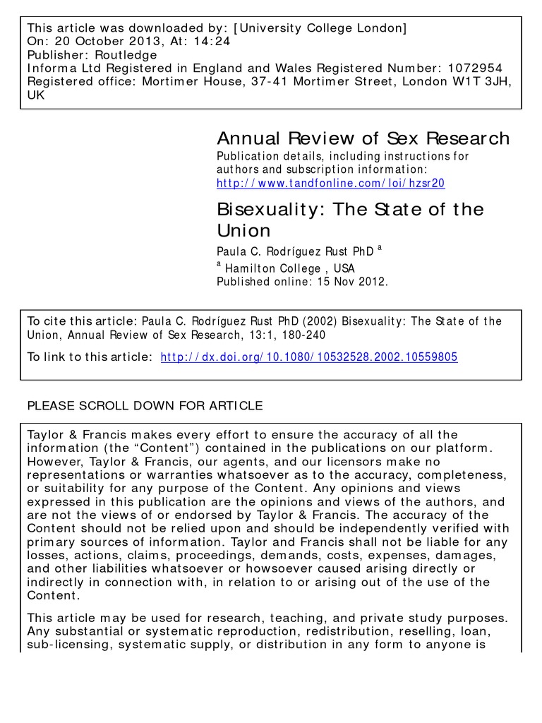 Bisexuality. The State of The Union (Paula C. Rodríguez Rust, 2002 ...