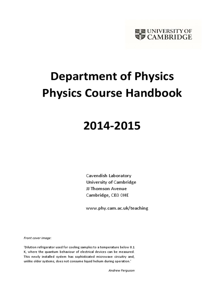 Cambridge Physics Course Handbook 2014-15 | PDF | Postgraduate ...