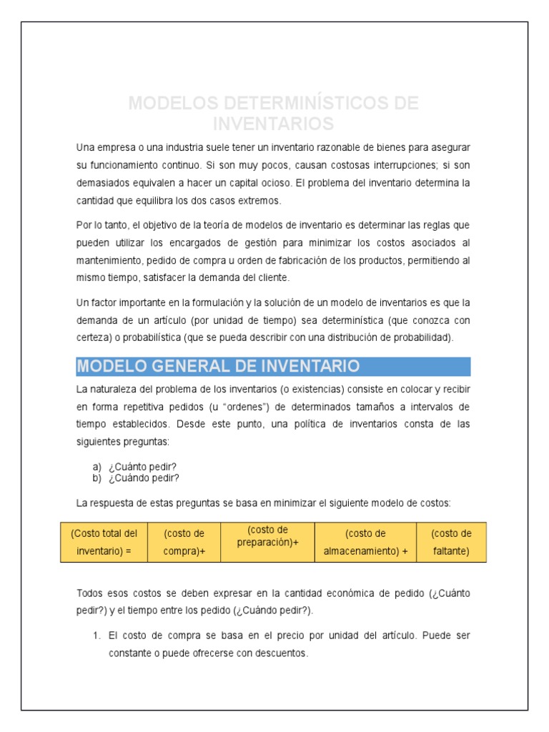 Modelos determinísticos de inventarios: una introducción a los ...