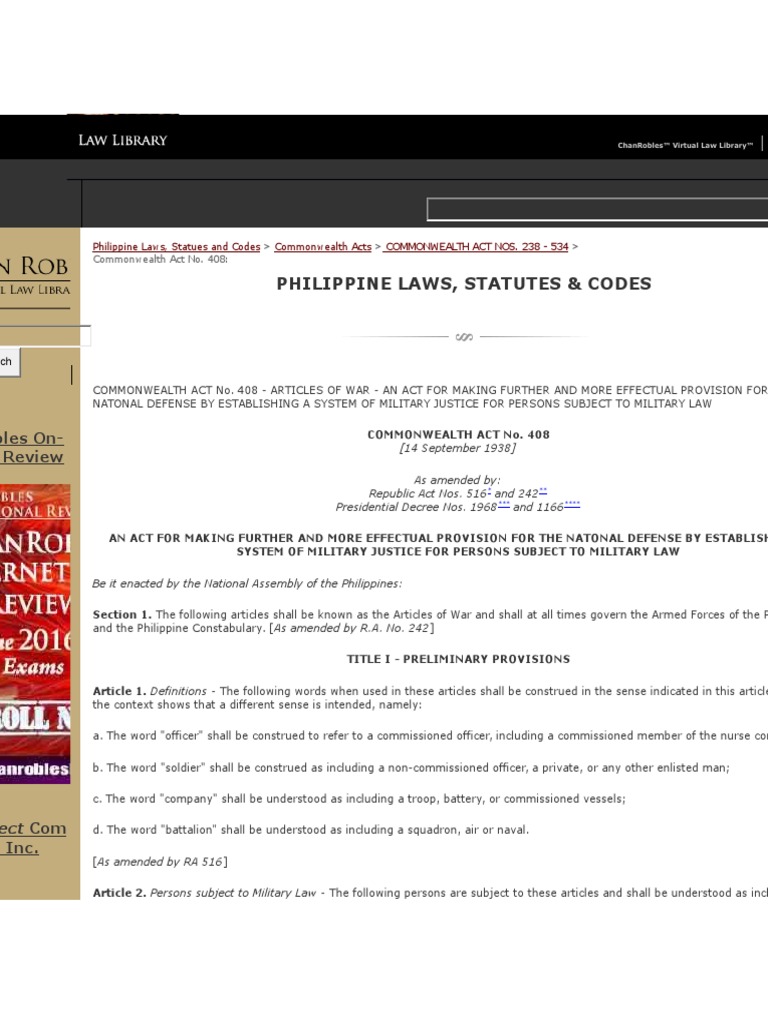Philippine Laws, Statues and Codes Commonwealth Acts Commonwealth Act ...