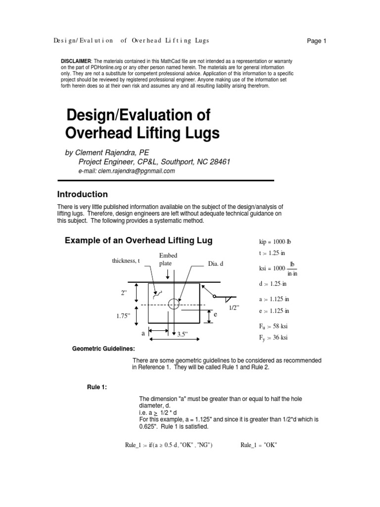 Lifting Lugs Design Guide PDF | PDF | Stress (Mechanics) | Building ...