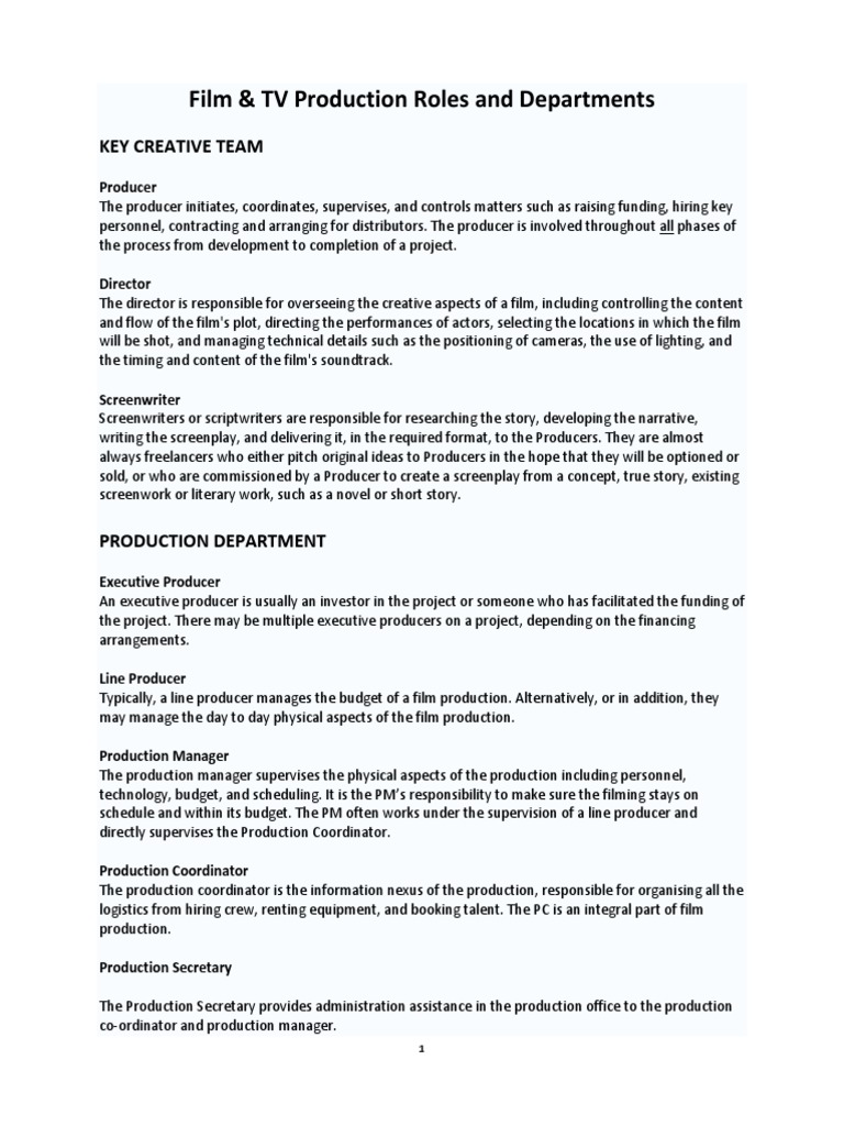 Crew Roles and Departments Guide | PDF | Filmmaking | Screenplay