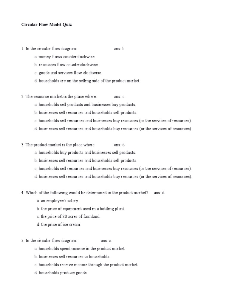 Circular Flow Model Quiz Answers | PDF | Finance & Money Management ...